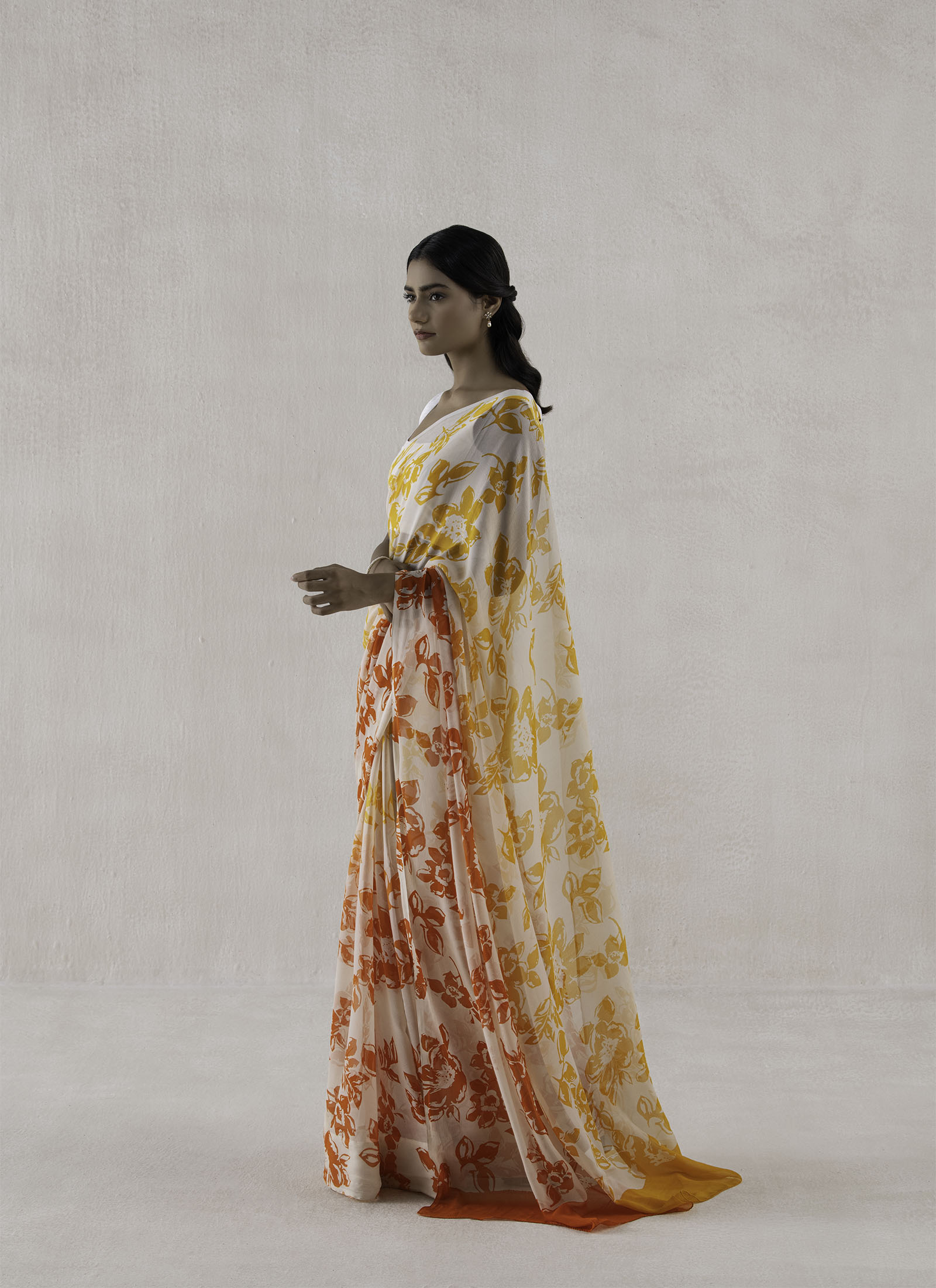 Sunset Ember – Sunset Floral Pure Silk Chiffon | Vichitra – Vichitra Sarees